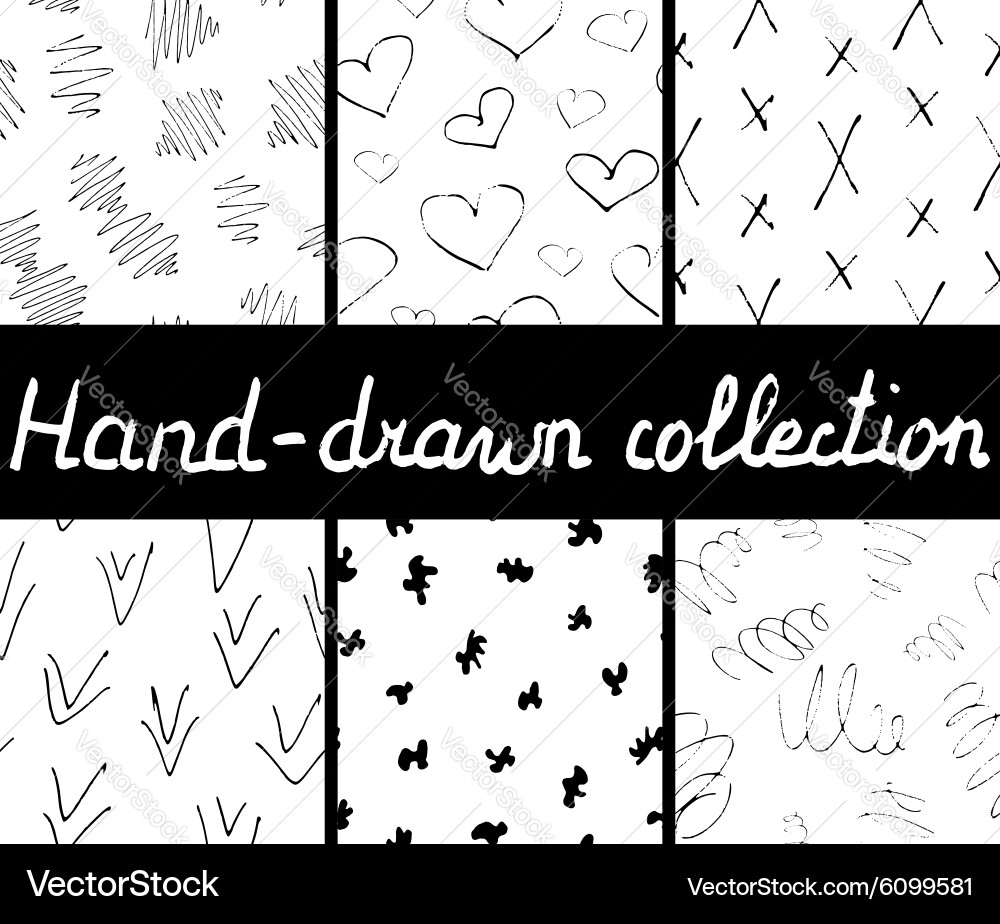 Collection of ink hand drawn seamless patterns Vector Image