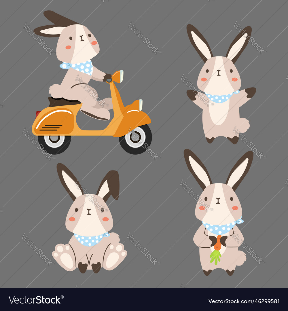 Cute bunny rabbit happy set Royalty Free Vector Image