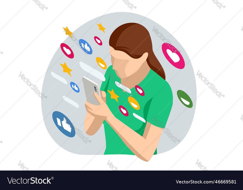 Isometric social media addiction influence Vector Image Isometric social media addiction influence Vector Image