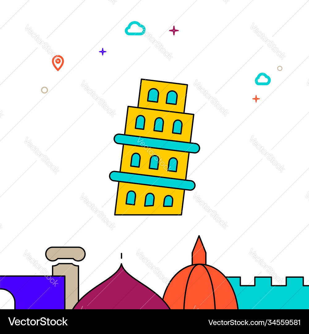 Leaning tower pisa filled line icon simple Vector Image