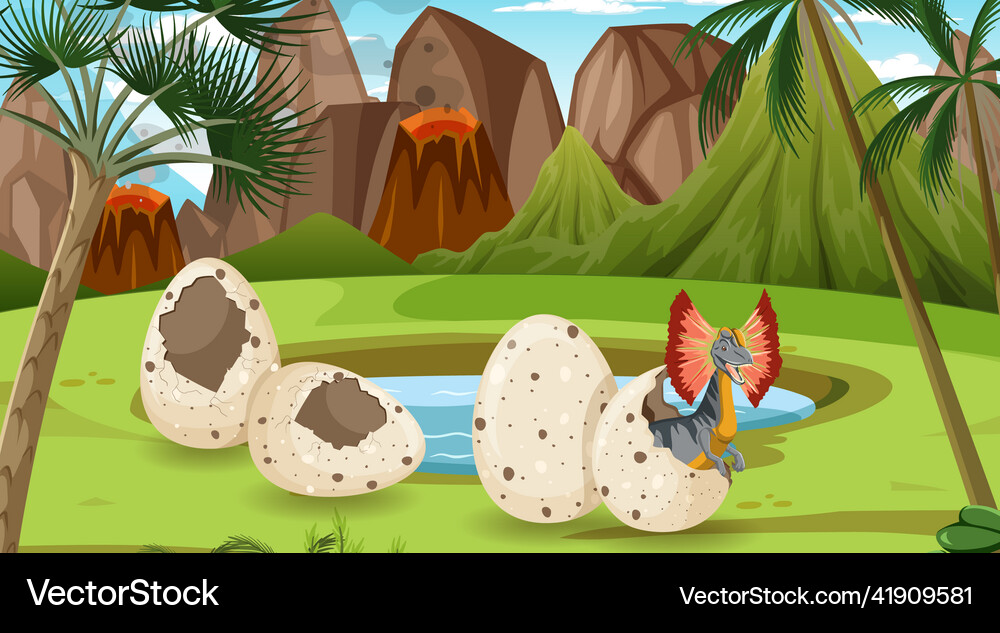 Prehistoric forest with dinosaur cartoon Vector Image
