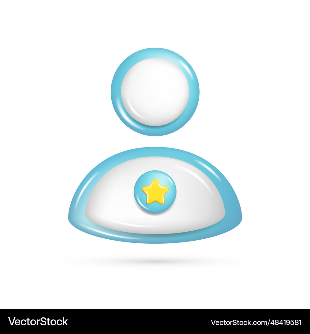 Realistic 3d glossy person user icon with star Vector Image