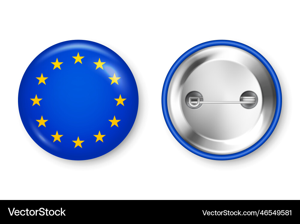 Realistic button badge with printed european flag Vector Image
