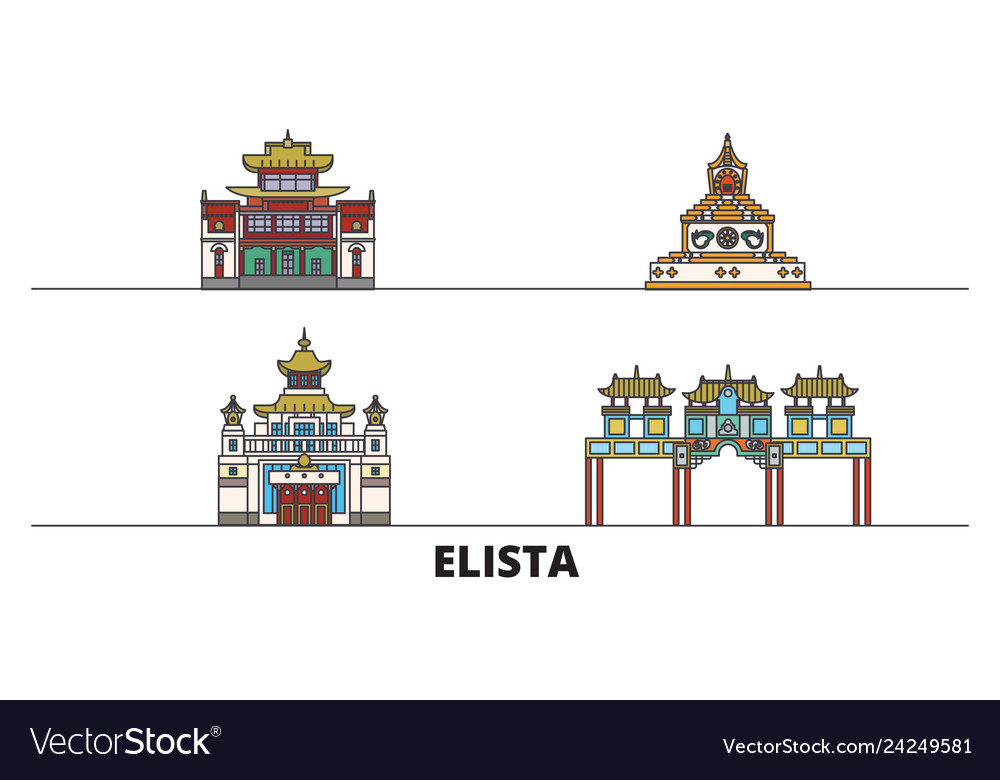 Russia elista flat landmarks Royalty Free Vector Image