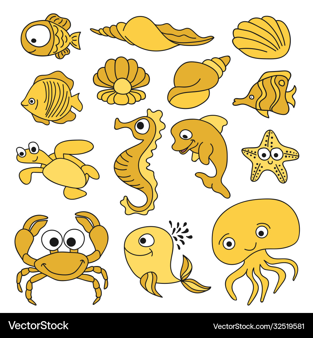 Sea life cartoon set Royalty Free Vector Image
