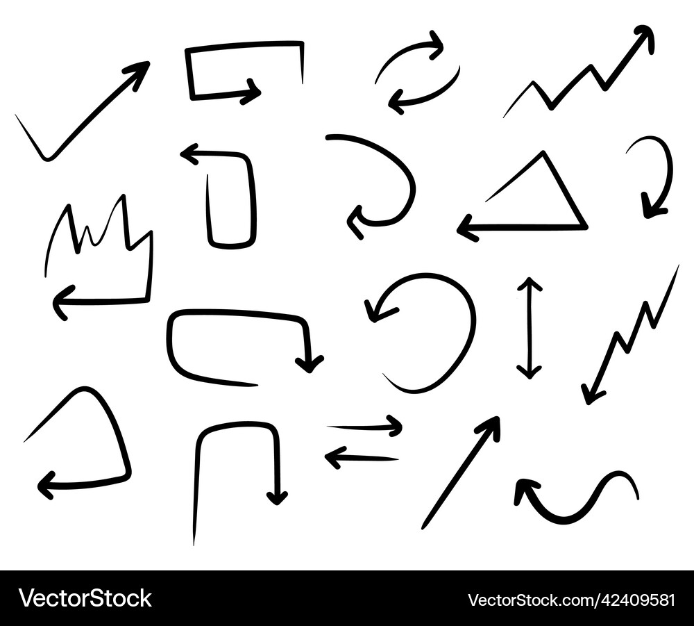 Set of arrow doodle on white background Royalty Free Vector
