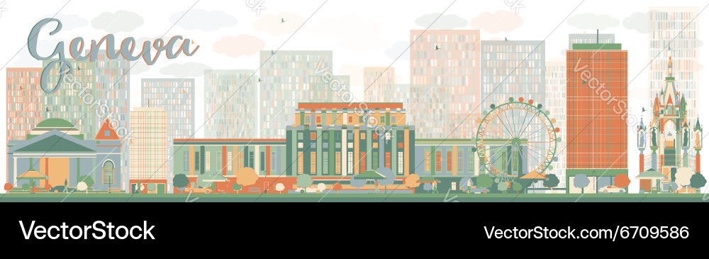 Abstract geneva skyline with color landmarks Vector Image