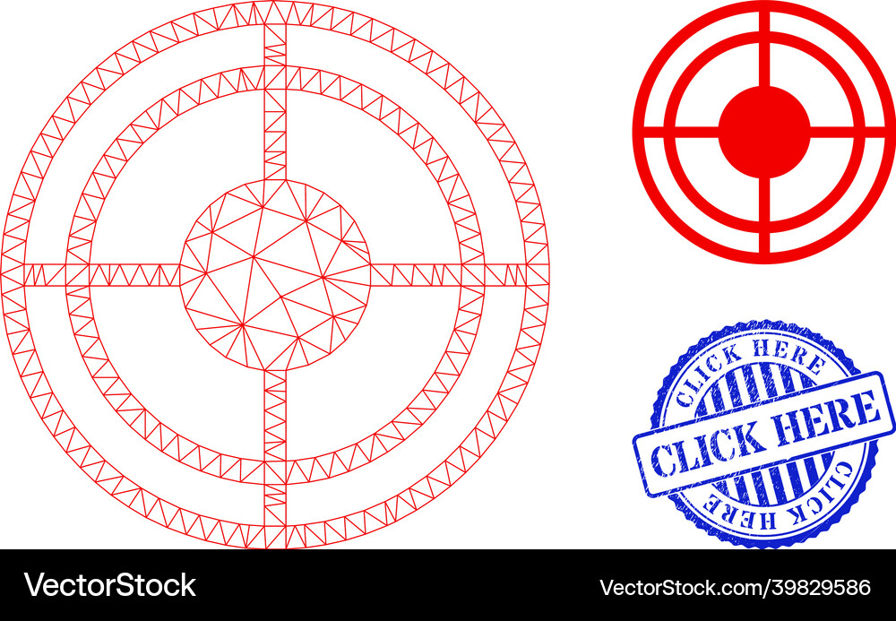 Click here grunge seal stamp and web net bullseye Vector Image
