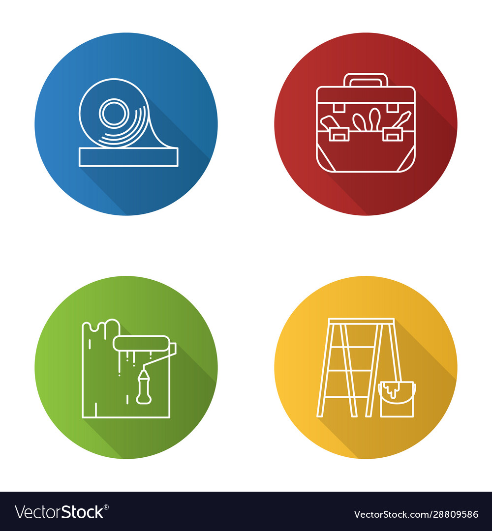 Construction tools flat linear long shadow icons Vector Image