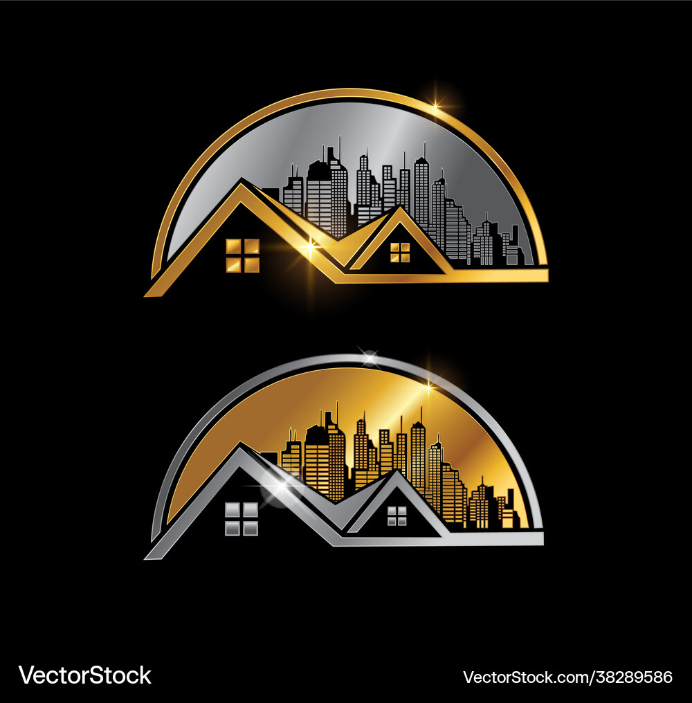 Golden and silver property logo Royalty Free Vector Image