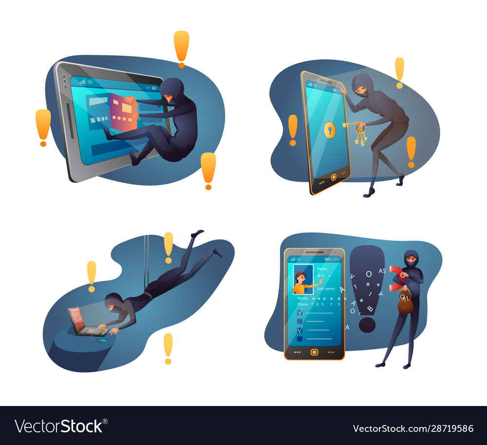 Hacking activity flat pack Royalty Free Vector Image