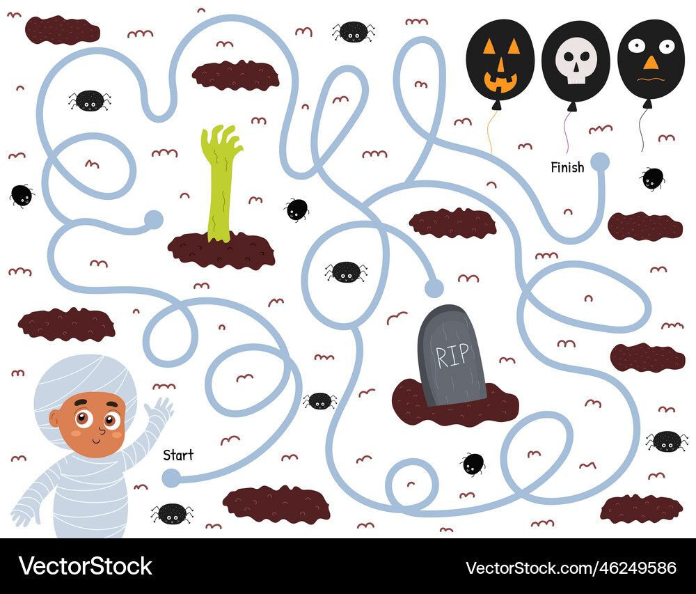 Help a cute kid in mummy costume find path Vector Image