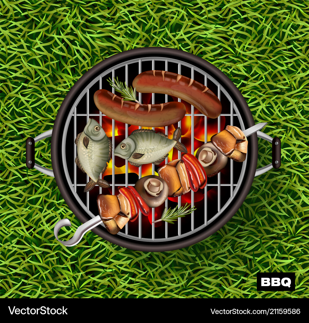 Picnic bbq realistic green grass lawn Royalty Free Vector