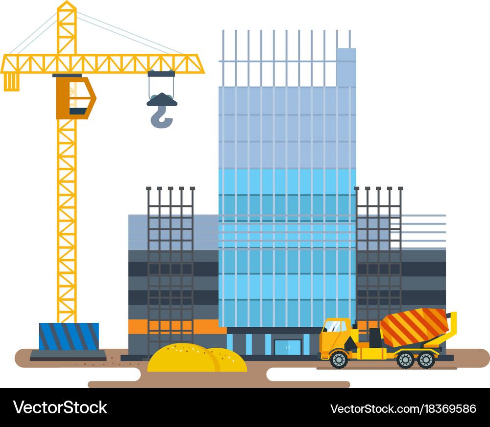 Process building hotel with crane concrete mixer Vector Image