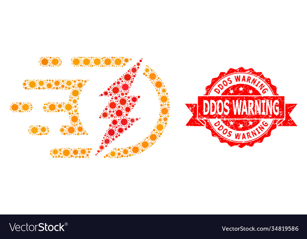 Scratched ddos warning seal and covid19 virus Vector Image Scratched ddos warning seal and covid19 virus Vector Image