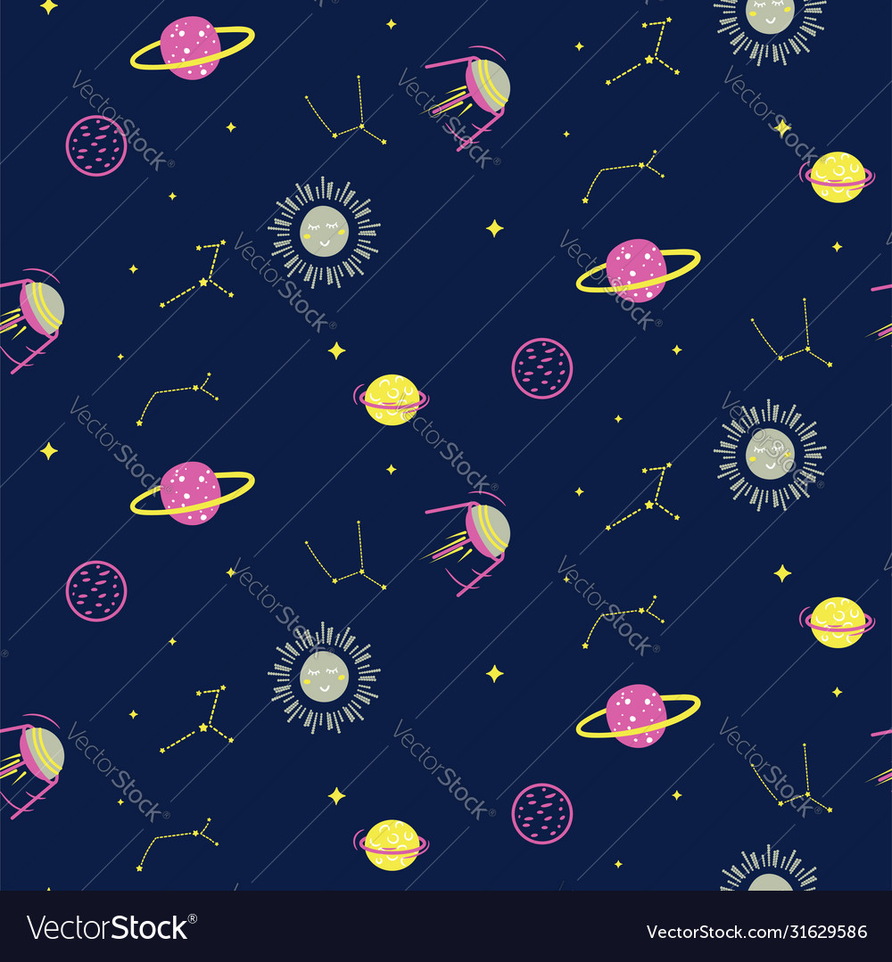 Seamless pattern with cosmic objects planets Vector Image