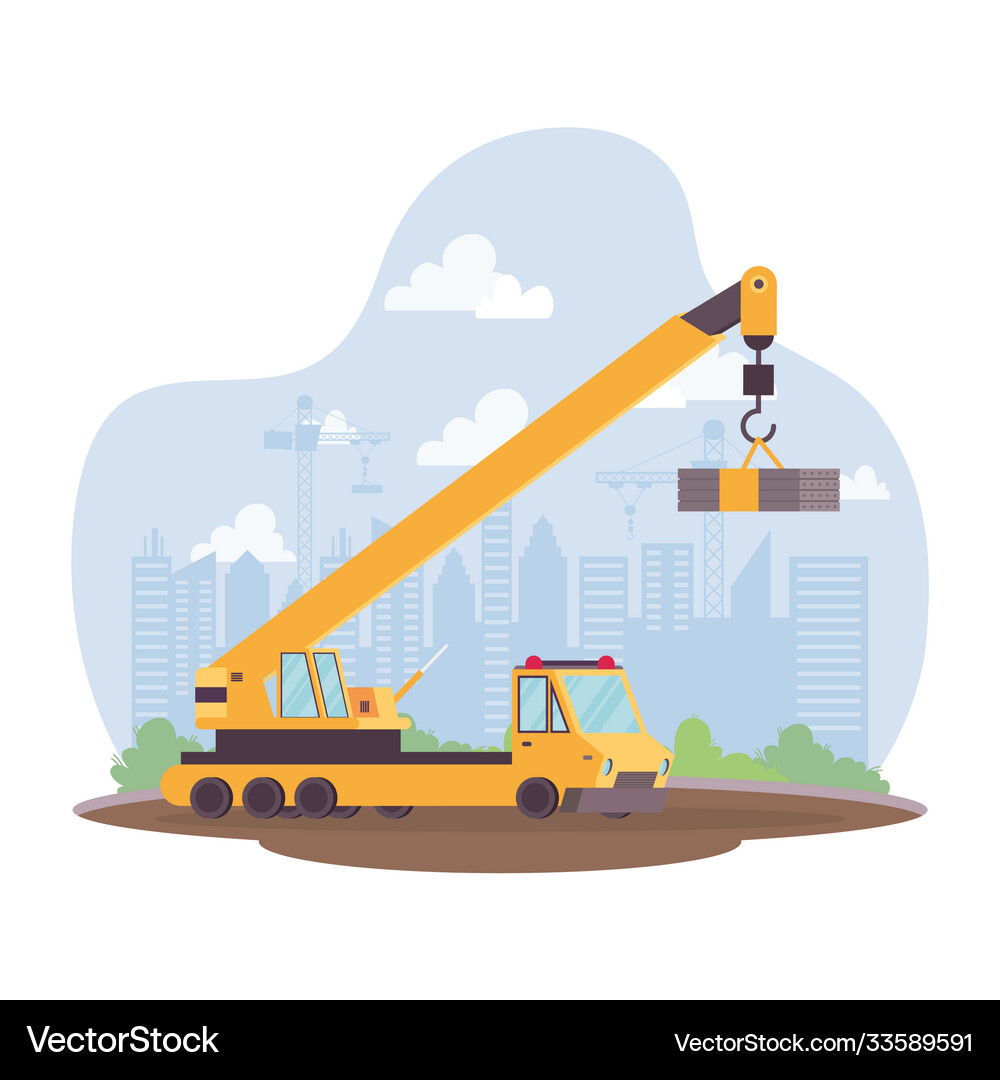 Construction crane vehicle in workplace scene Vector Image