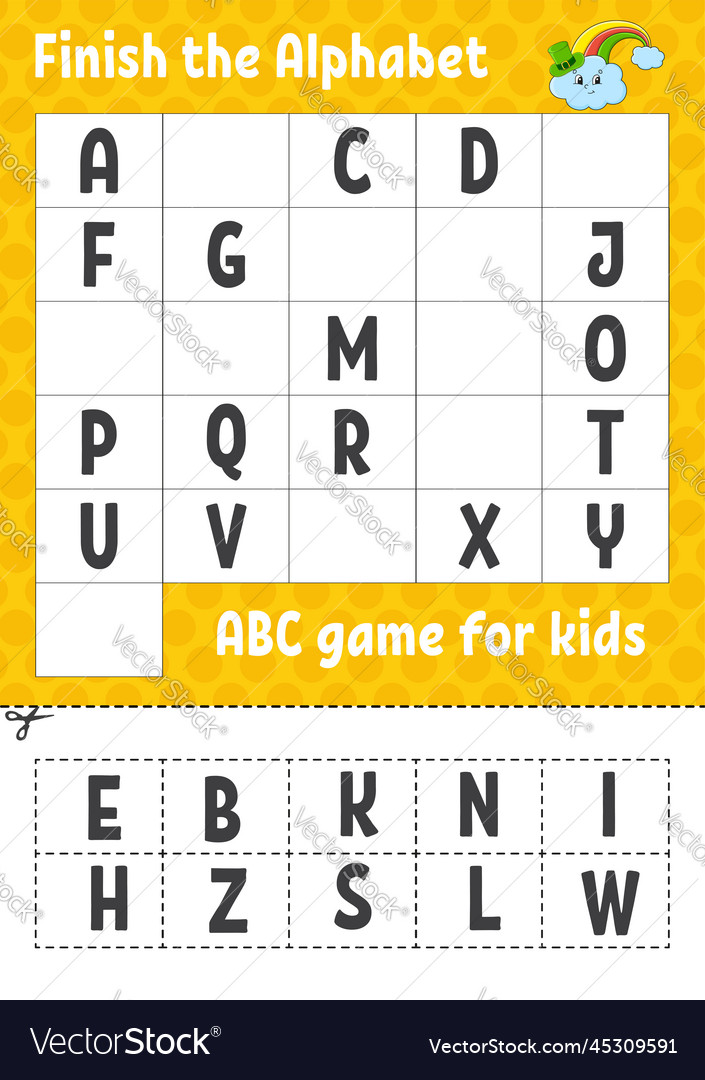 Finish the alphabet abc game for kids cut Vector Image