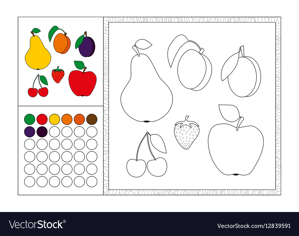 Fruit coloring book page template Royalty Free Vector Image