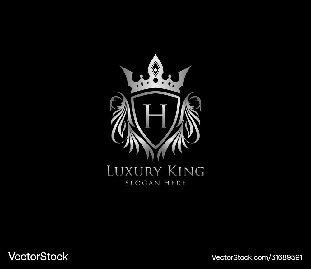 H letter luxury royal king crest silver shield Vector Image