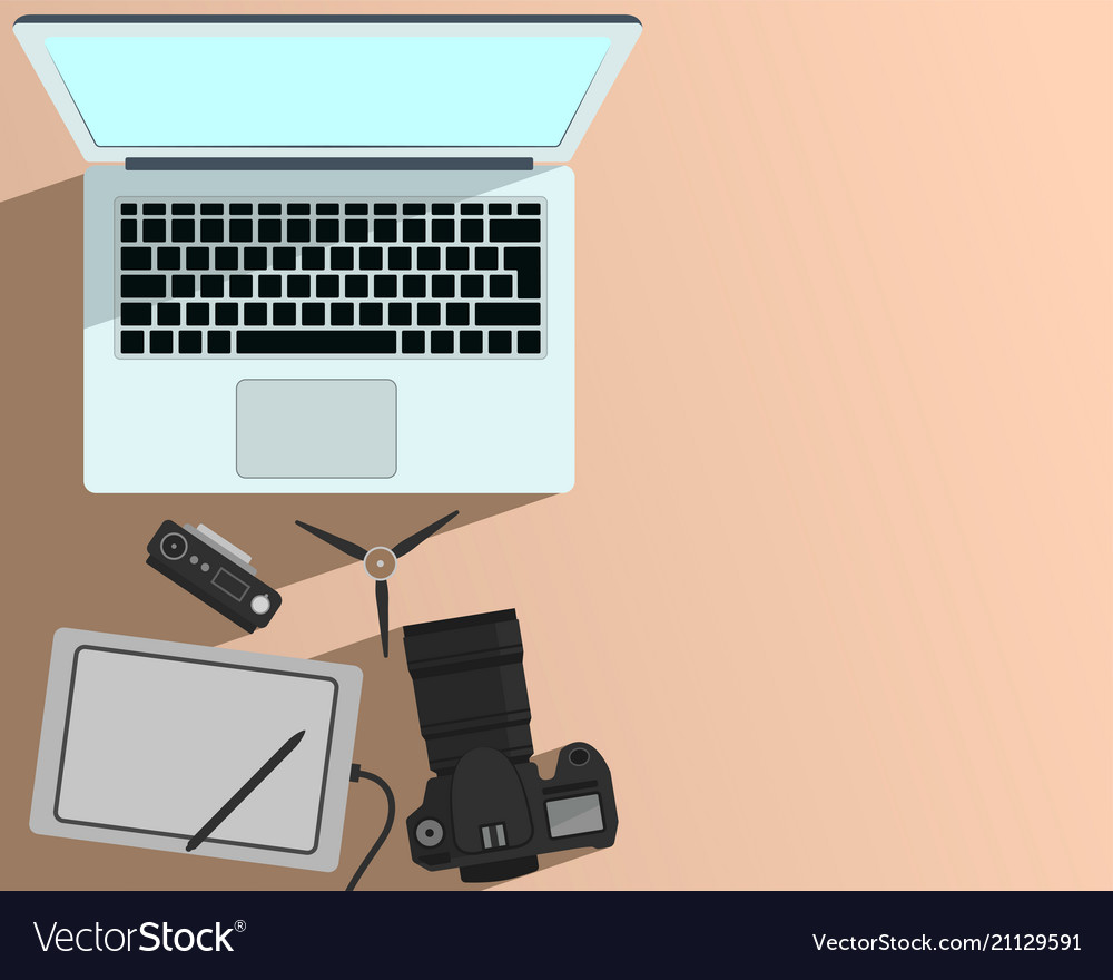Photography and photo editing and laptop computer Vector Image