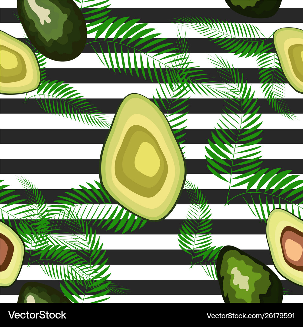 Seamless pattern avocado fruits with palm Vector Image