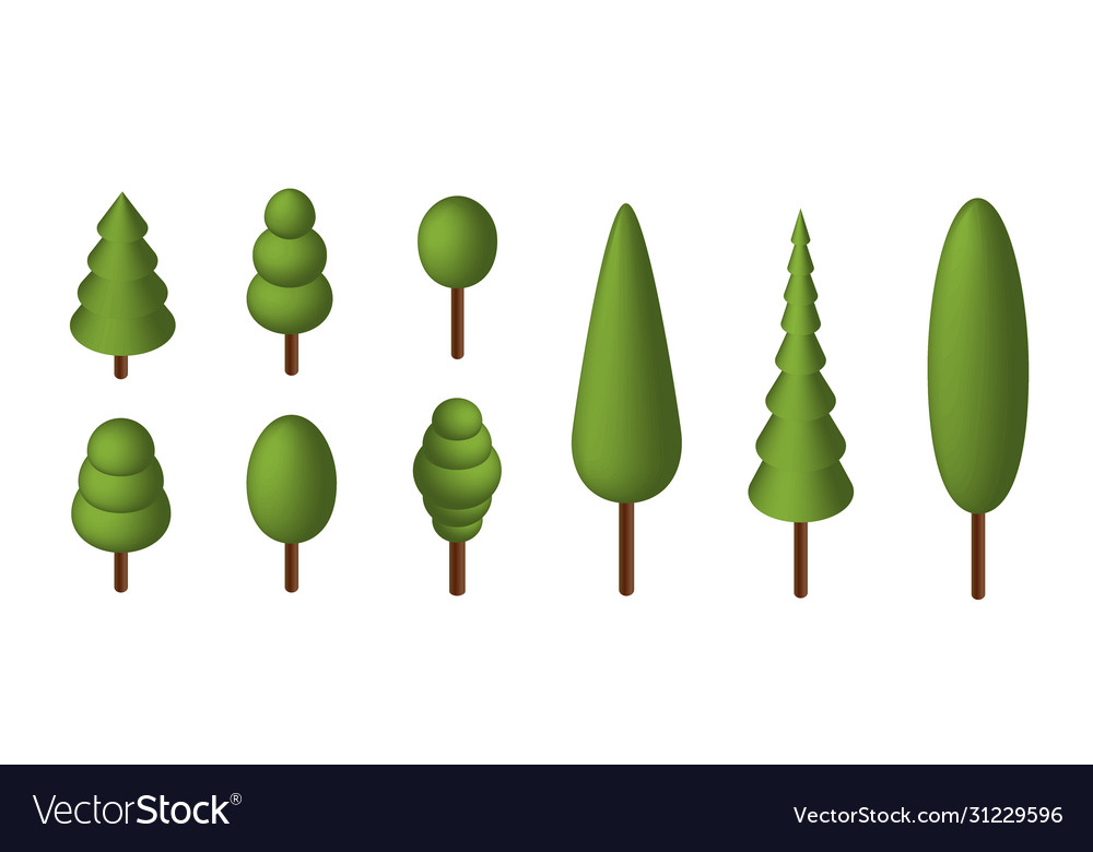 3d rendering isometric trees Royalty Free Vector Image