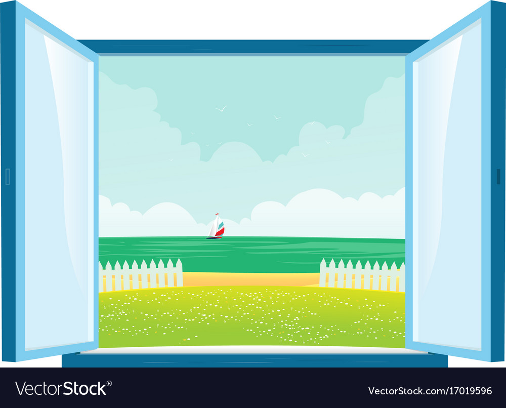 Beach view window Royalty Free Vector Image - VectorStock