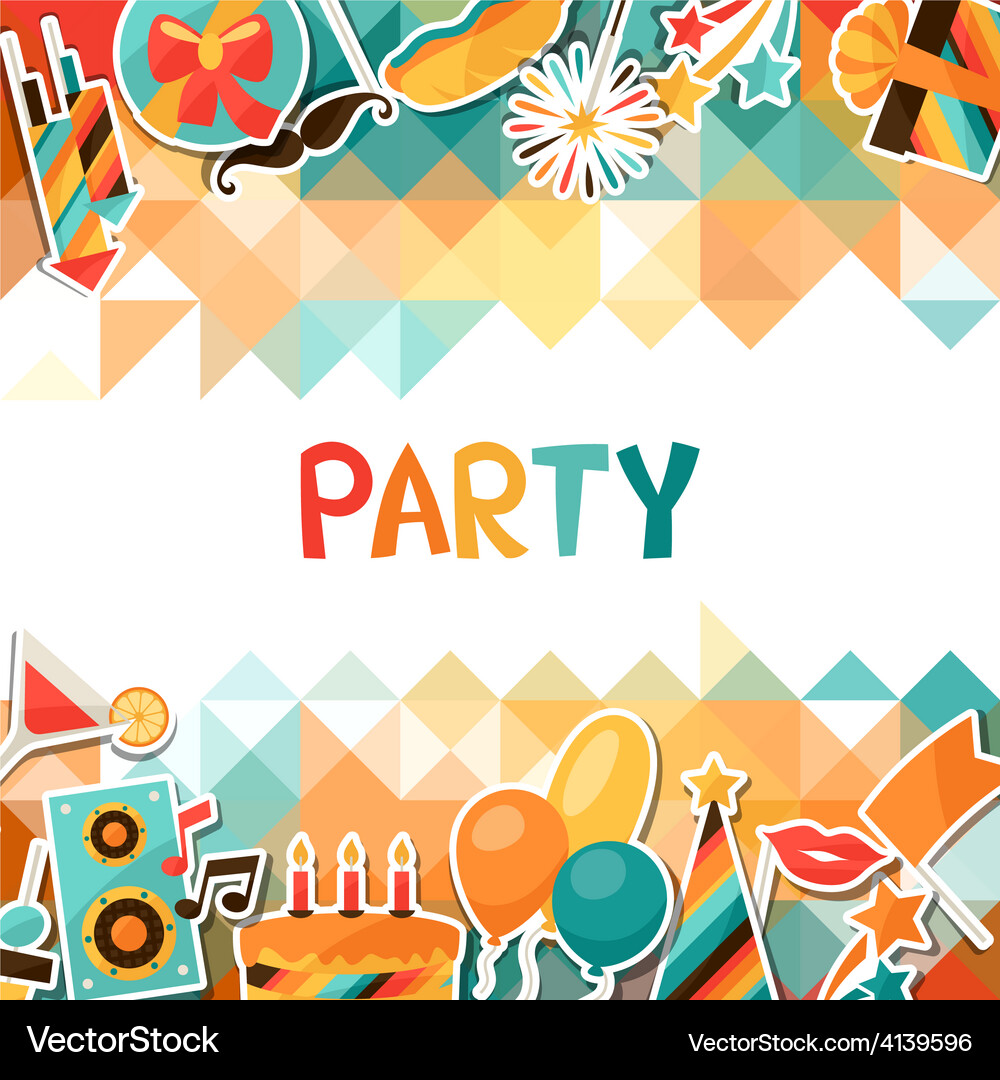 Celebration background with party sticker icons Vector Image
