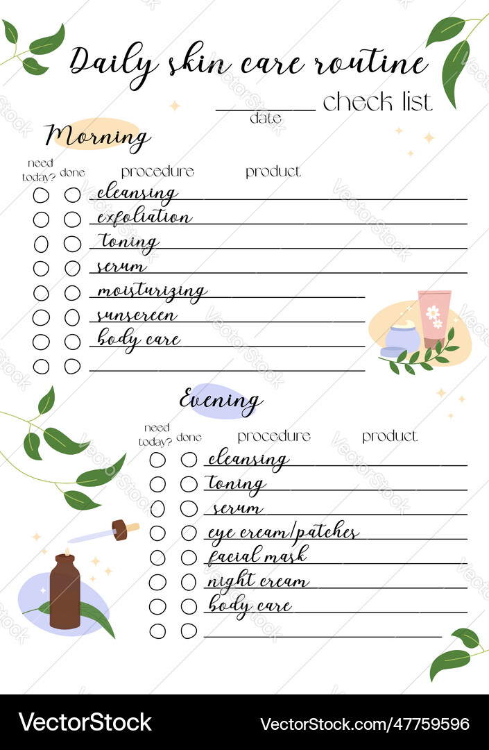 Daily skin care routine check list self care Vector Image