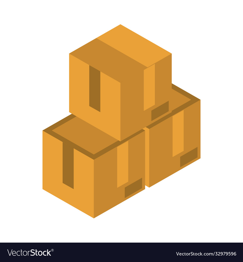 Isometric stack cardboard boxes work flat style Vector Image