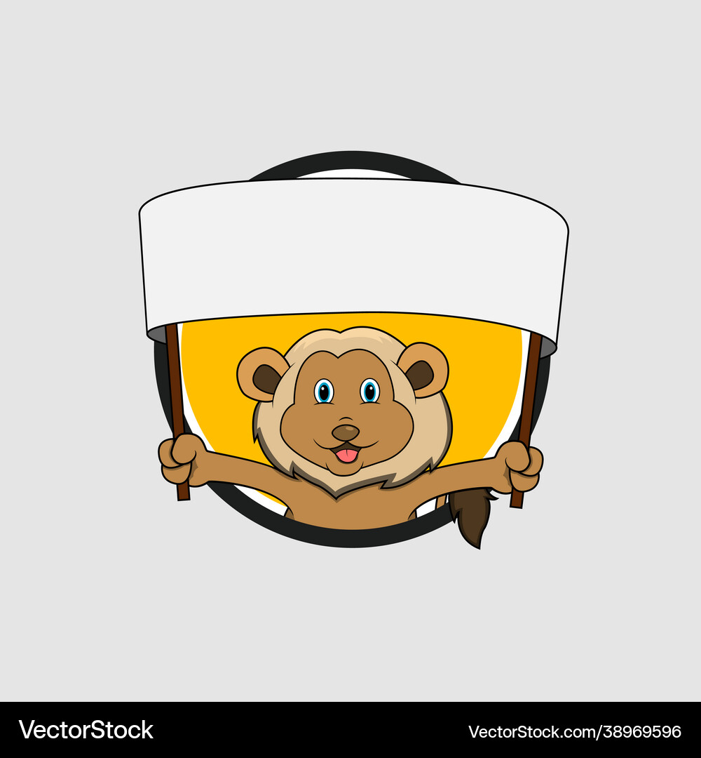 Lion head circle label with big blank banner Vector Image
