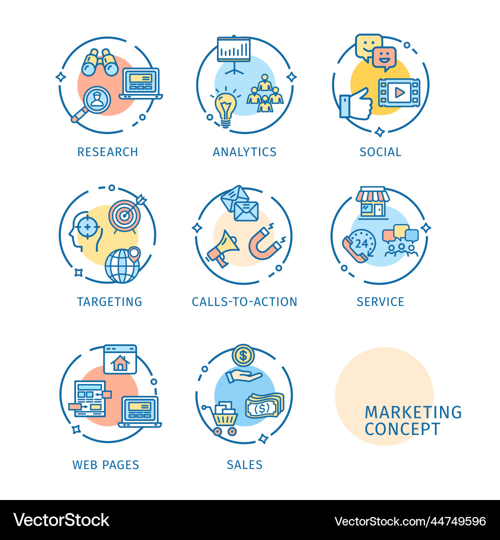 Marketing concept thin line icons labels set Vector Image