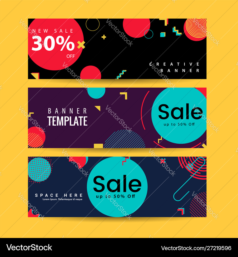 Memphis style banner design set colorful Vector Image