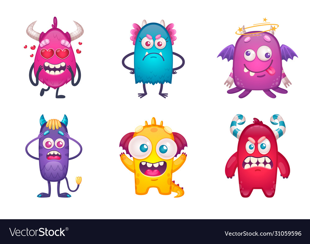 Monsters emotions cartoon collection Royalty Free Vector