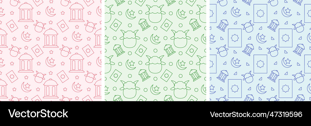 Set of happy eid al adha mubarak seamless pattern Vector Image