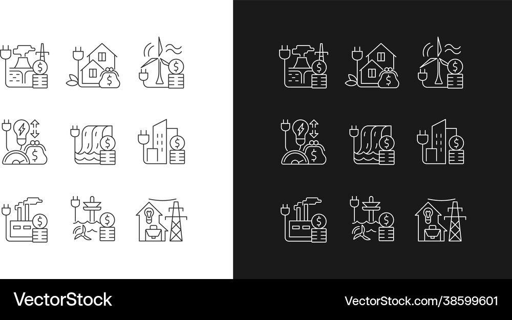 Energy prices linear icons set for dark and light Vector Image