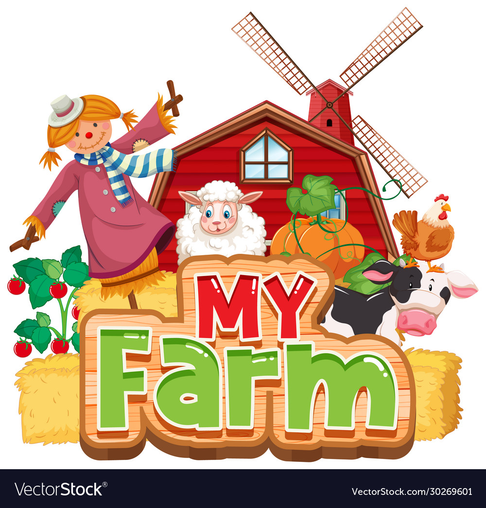 Font design for word my farm with animals Vector Image
