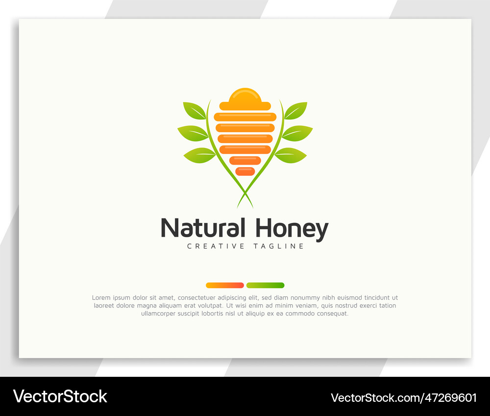 Fresh bee hive logo with green leaves Royalty Free Vector