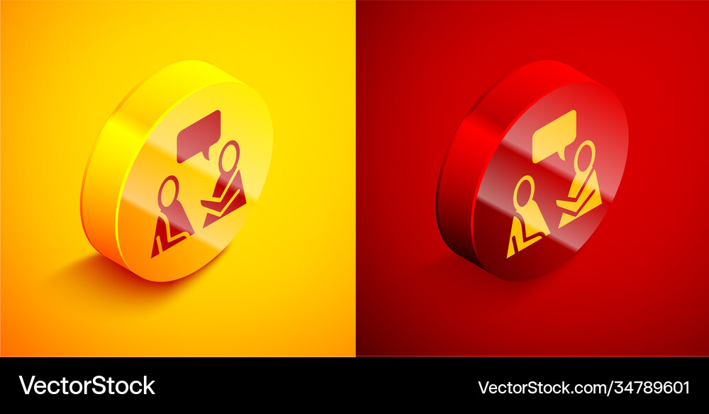 Isometric two sitting men talking icon isolated Vector Image