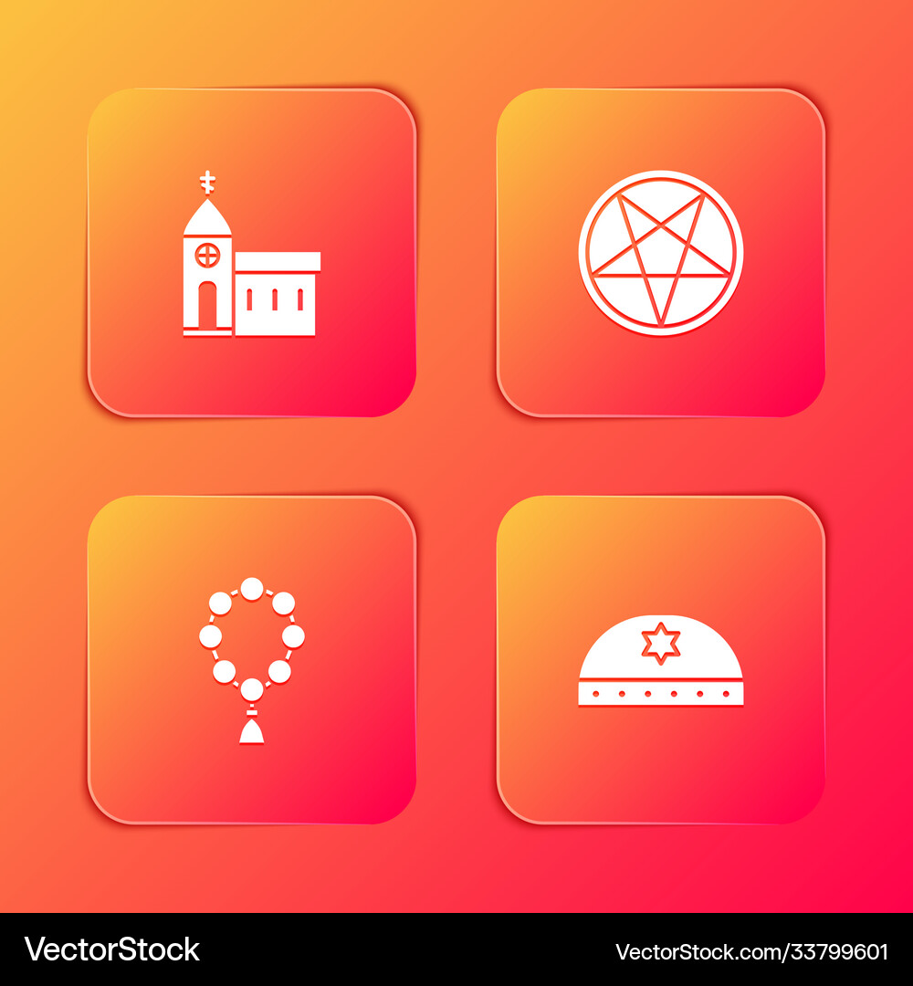 Set church building pentagram a circle rosary Vector Image