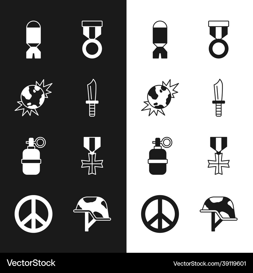 Set military knife bomb explosive planet earth Vector Image