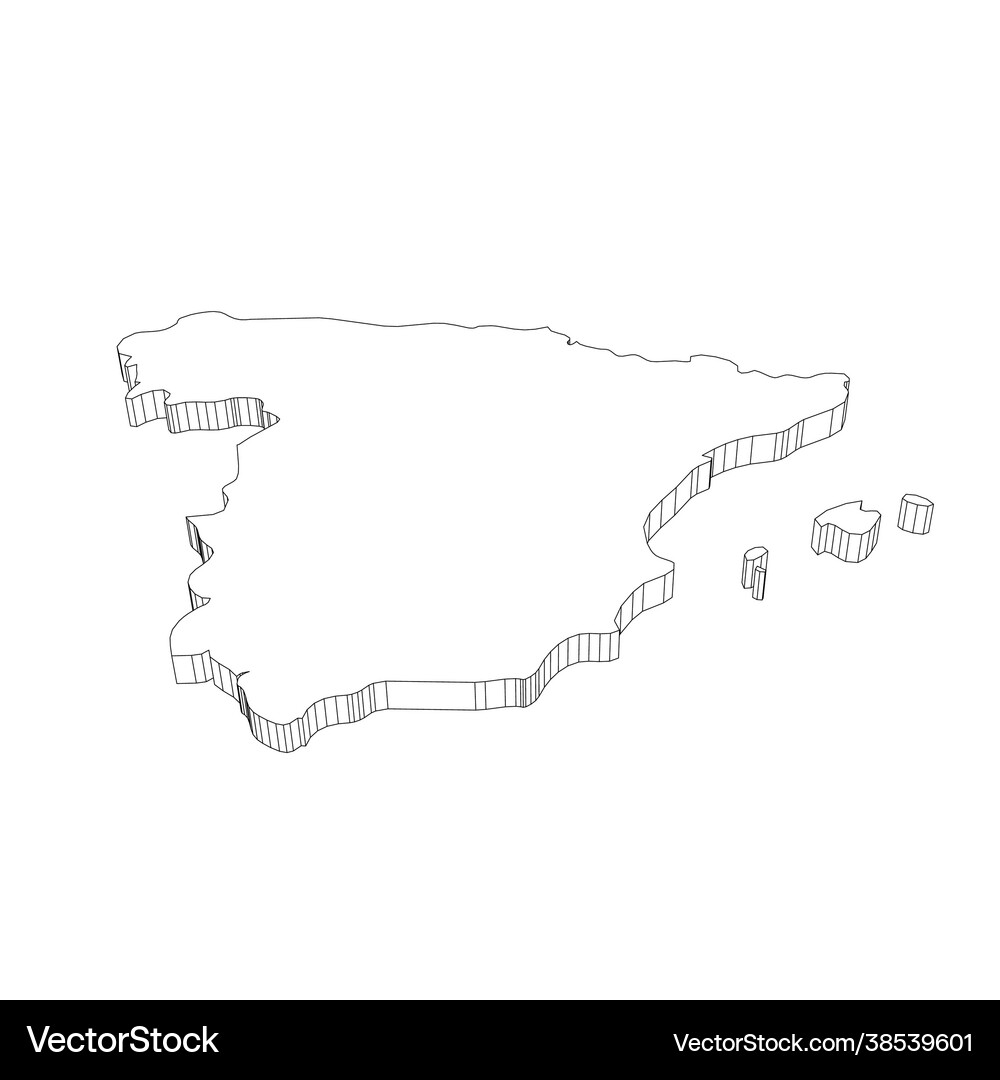 Spain - 3d black thin outline silhouette map Vector Image