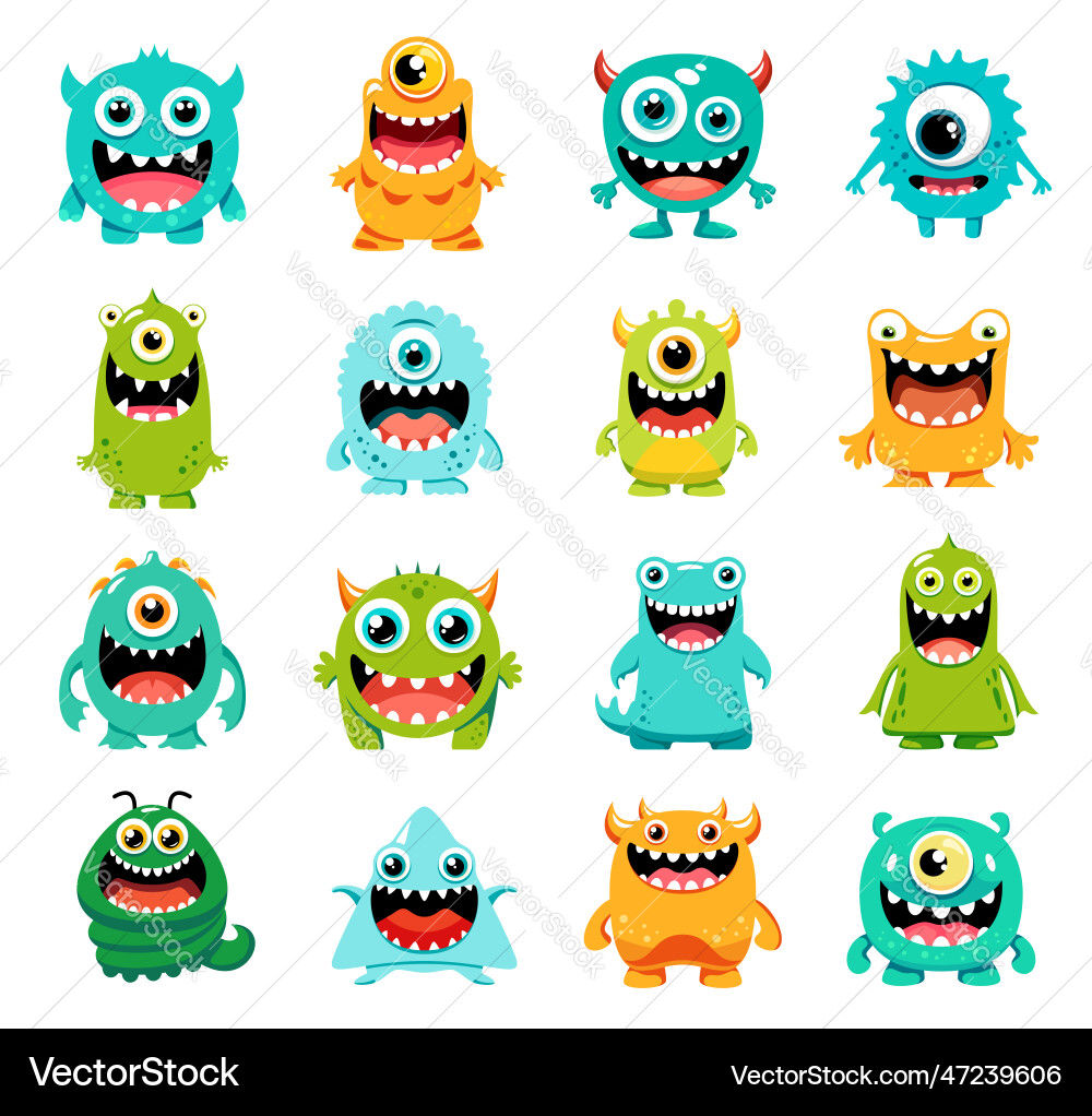 Cartoon monster characters cute alien animals Vector Image