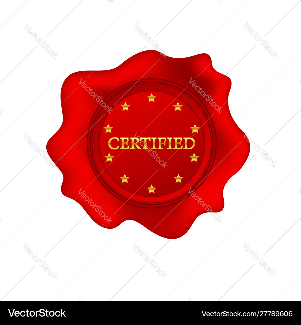 Certified wax seal stamp certify and check mark Vector Image