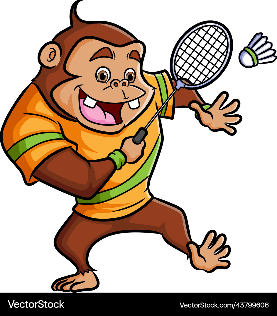 Chimpanzee is playing the badminton and hit Vector Image