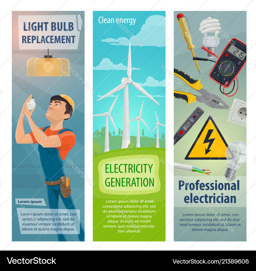 Electrician profession electricity banners Vector Image