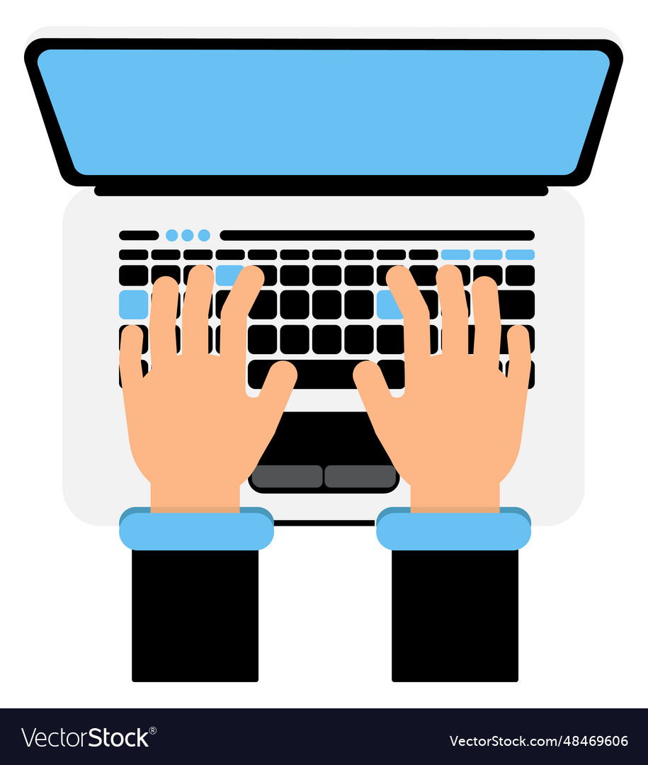 Hands on laptop keyboard working on computer Vector Image