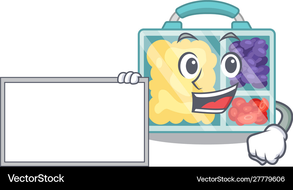 Lunch box cartoon with board with character Vector Image