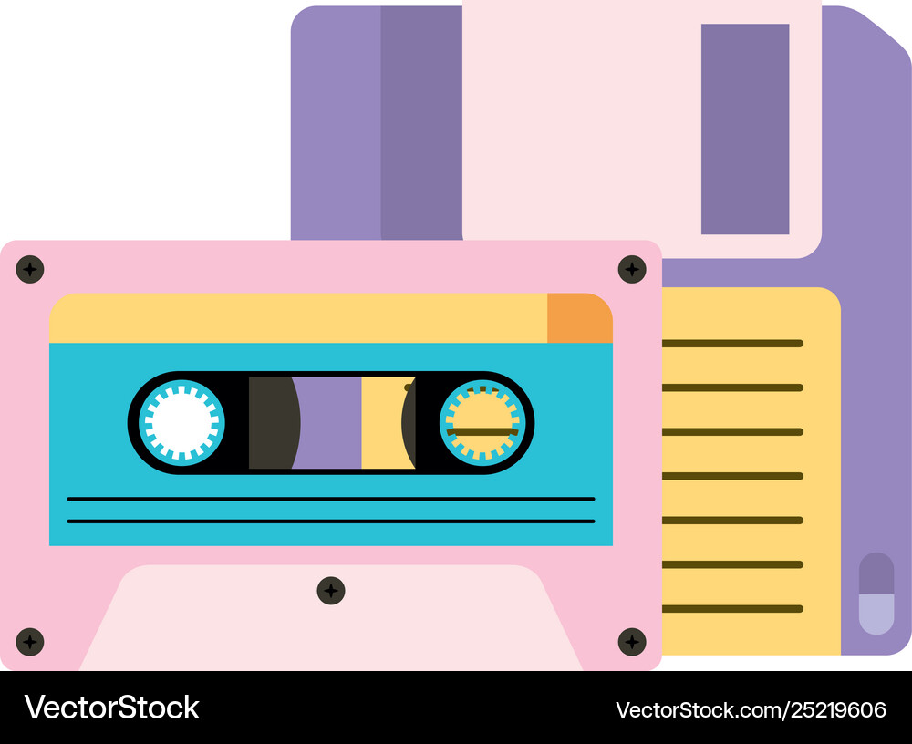 Retro floppy disk with cassette Royalty Free Vector Image
